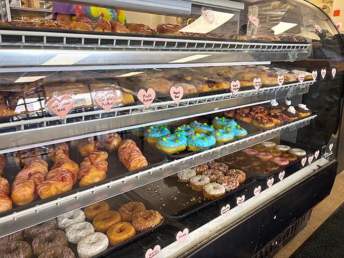 A glass case of emotion... and donuts! This display is like Willy Wonka's factory, but with less Oompa Loompas.