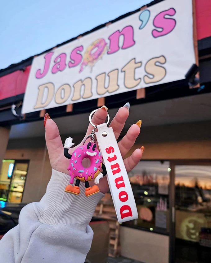 Donut love on display! This keychain is the perfect accessory for those who wear their sweet tooth on their sleeve.
