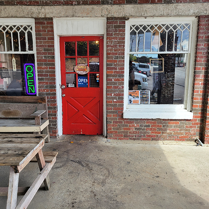 The gateway to gastronomic bliss! This entrance beckons you in with promises of smoky delights and finger-licking goodness.