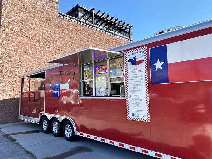 Their food truck brings the smoke show on the road. The Texas flag paint job isn't subtle, but neither is the flavor of their meat.
