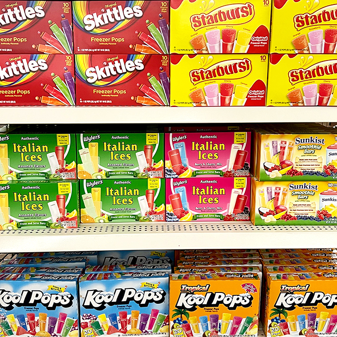 The frozen treat motherlode&mdash;Skittles, Starburst, and Kool Pops line up like colorful soldiers ready to battle summer heat without melting your wallet.