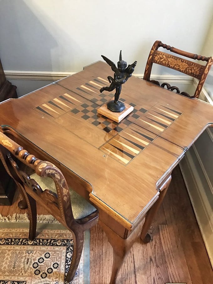 Game night, medieval style! This ornate table has probably seen more intrigue than a season of "Game of Thrones."