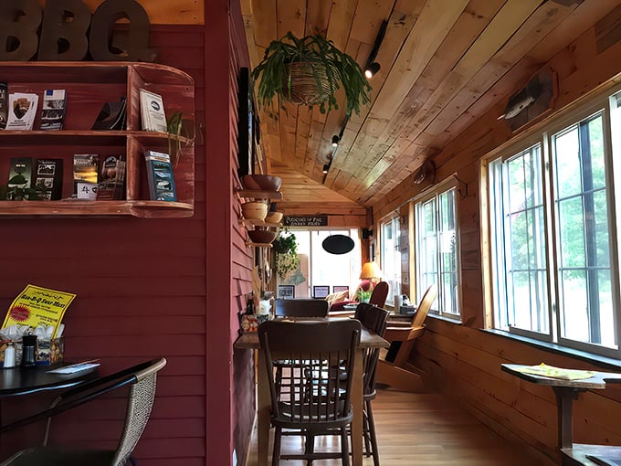 Wooden beams and warm lighting create an atmosphere so inviting, you'll want to claim squatter's rights.