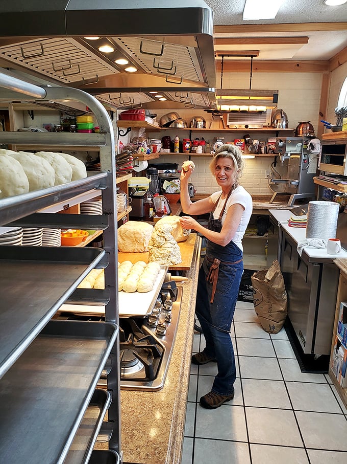Behind the scenes in pie paradise. This kitchen magician is crafting edible works of art with the precision of a Swiss watchmaker. Michelangelo had his Sistine Chapel; she has her pie crusts.