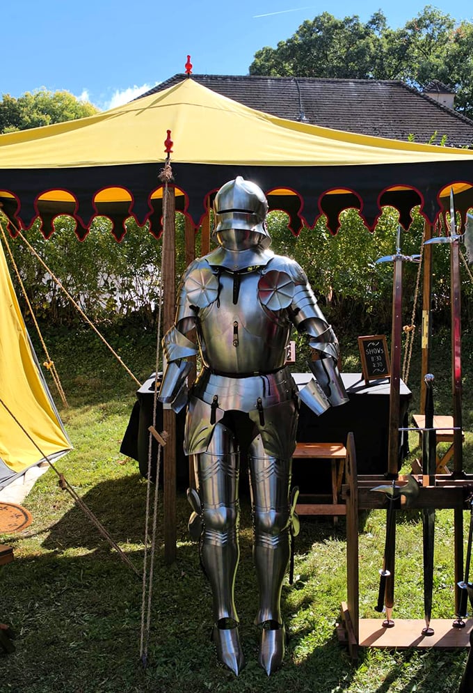 Sir Clank-a-lot stands guard, ready to defend against dragons, evil wizards, or overzealous selfie-takers. Rust-proof guarantee not included.