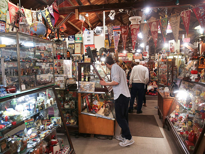 Treasure hunters in their natural habitat. Watch as they navigate the aisles, their antique-sense tingling with each discovery.