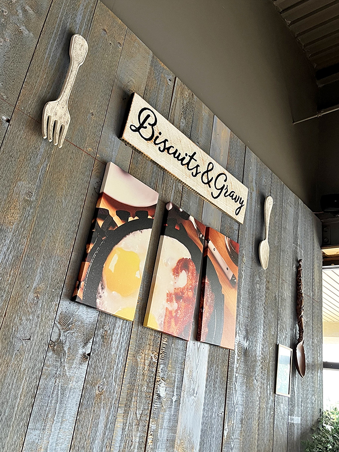 Wall art that speaks to the soul! These wooden utensils and food photos are like a visual pep talk for your appetite.