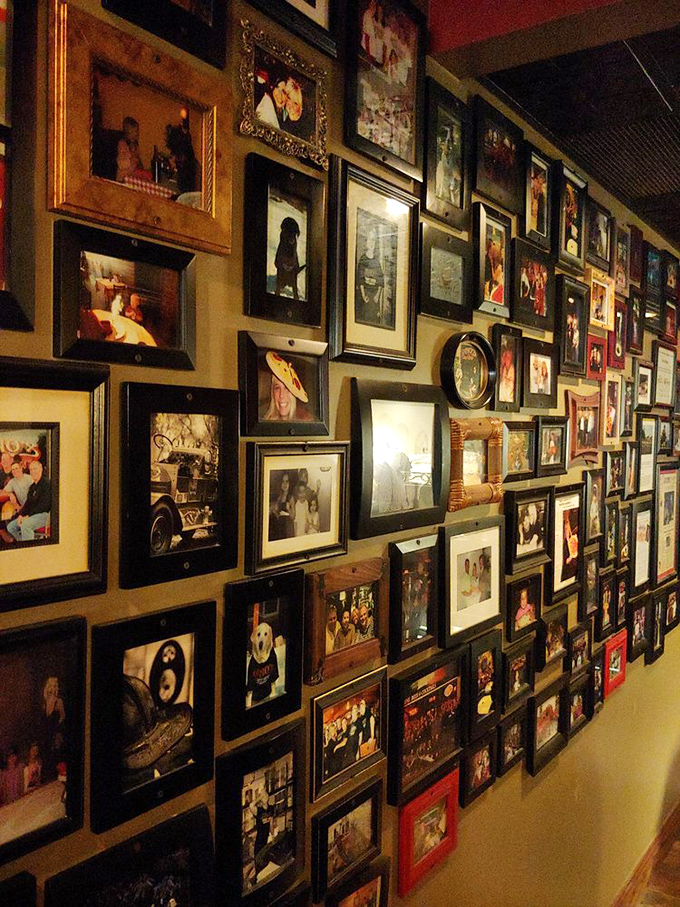 A wall of memories! These photos tell the story of Dino's, one satisfied customer at a time.