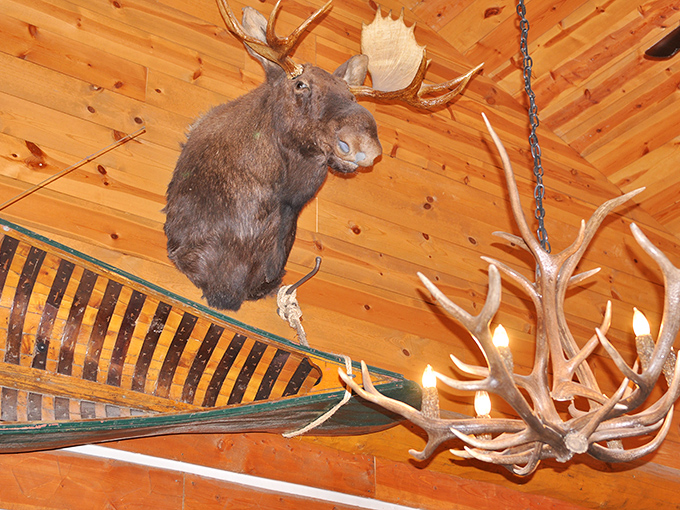 Talk about head-turning decor! This moose mount isn't just watching over the diners, he's practically joining them for dinner. A true Montana dining companion!