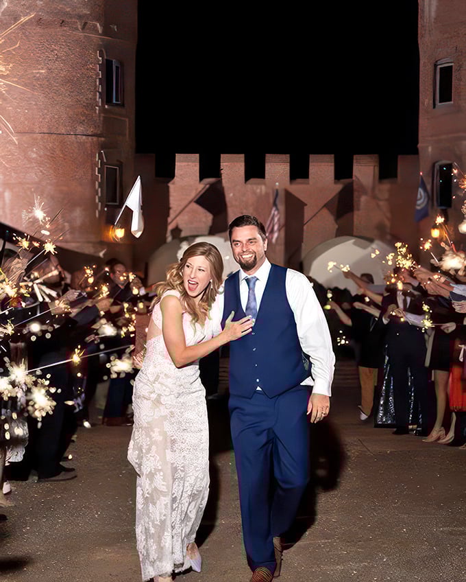 A royal exit fit for a California king and queen. These newlyweds are riding off into the sunset &ndash; castle style.