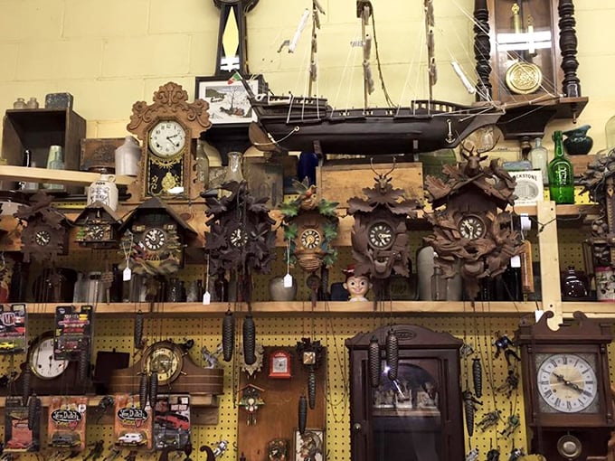 Tick-tock, it's cuckoo o'clock! This collection of antique timepieces is a reminder that at the flea market, it's always time for a great find.