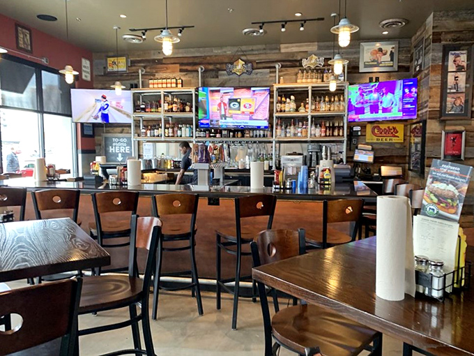 Belly up to burger heaven! This bar is where liquid courage meets solid satisfaction. It's like an adult playground, but with better snacks and cooler toys.