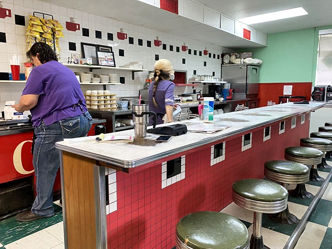 At this counter, calories don't count and gossip flows as freely as the coffee. Pull up a stool and join the local news network!