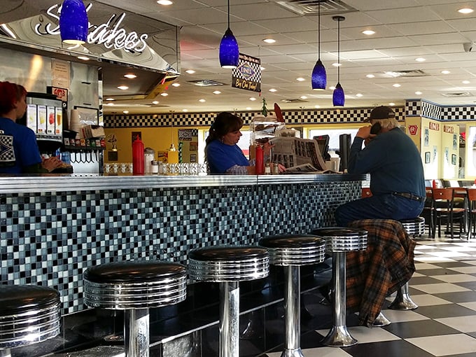 Pull up a stool and watch the soda jerk work his magic. It's dinner and a show, 1950s style!