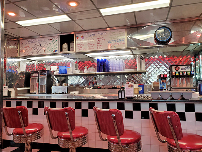 Pull up a stool and prepare for shake nirvana. The soda fountain's where the magic happens. Watch the milkshake maestros work their creamy craft!