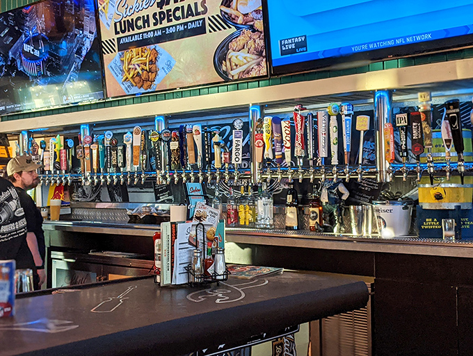 Thirsty? This bar's got more taps than a tap-dancing convention. Time to wet your whistle, road warriors!