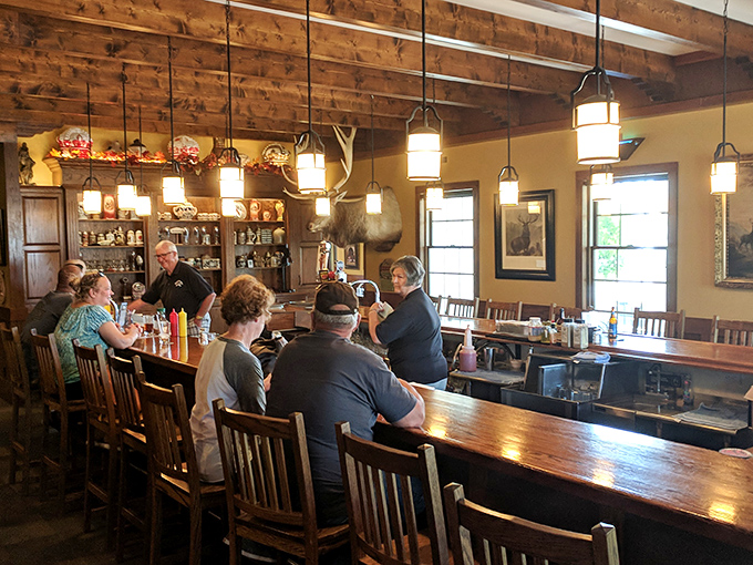 Part saloon, part living room &ndash; this bar area invites you to belly up and stay awhile. Is that a moose giving you the side-eye?