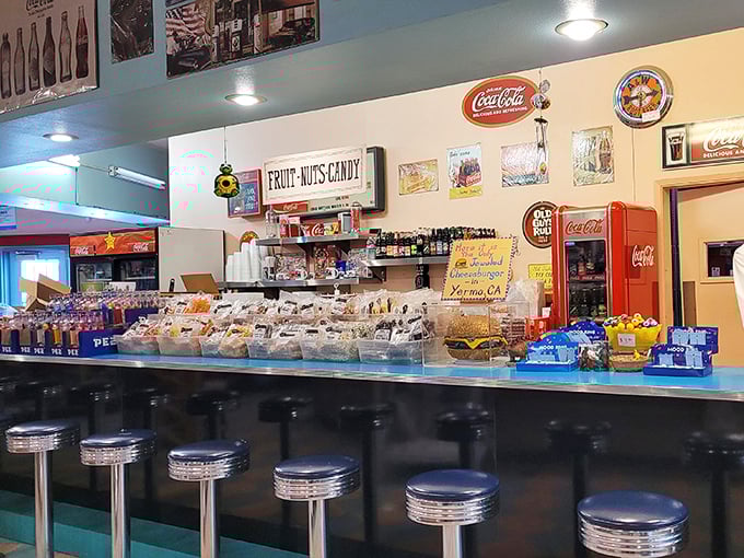 Candy counter meets soda fountain in this sweet slice of nostalgia. It's like walking into your childhood dreams, but with better snacks.