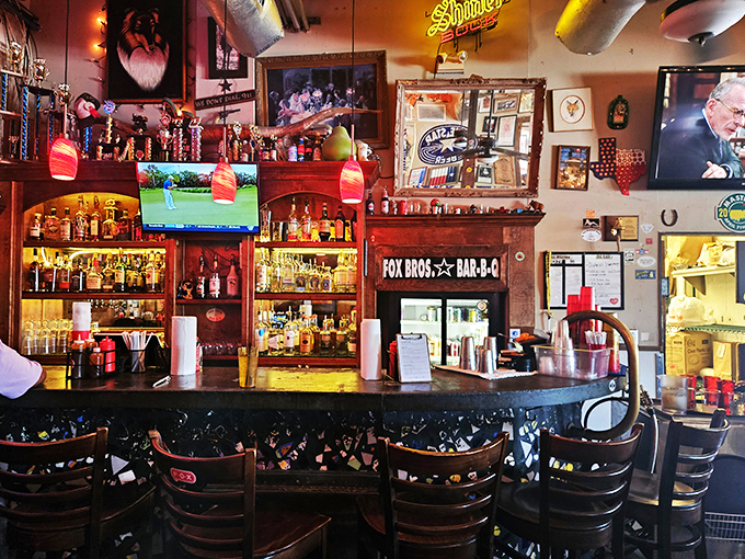 The bar at Fox Bros. isn't just serving drinks&mdash;it's serving community. Where else can you watch the game surrounded by barbecue trophies?