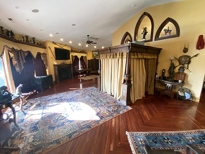 Sleep like royalty in this bedroom fit for a king (or queen). Just don't expect the furniture to sing you to sleep, Beauty and the Beast-style.