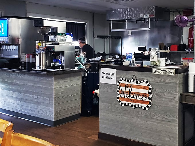 The command center of comfort food. That "Beware of Attack Waitress" sign? Consider yourself warned - and charmed.