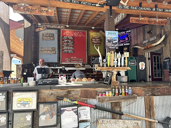 Where the magic happens! This bustling counter is like mission control for your taste bud adventure, manned by barbecue wizards.