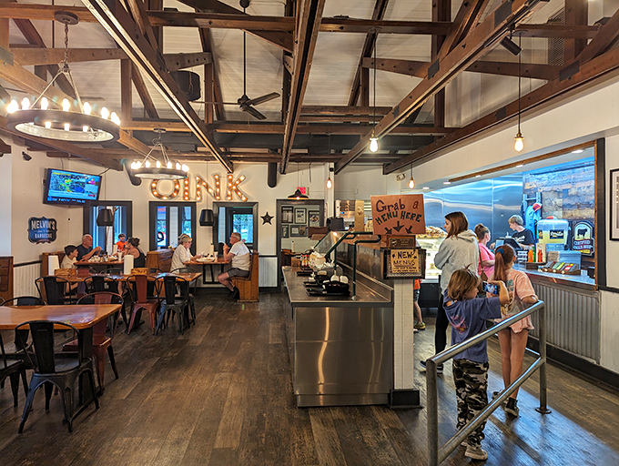 Where the magic happens! Hungry patrons line up for their barbecue fix in this bustling, mouthwatering scene.