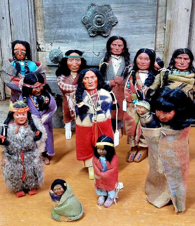 Meet the "It's a Small World" rejects. These dolls look like they're plotting a takeover, led by Chief Stare-a-Lot in the center.