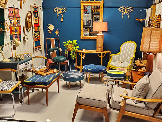 Mid-century marvels await! This booth is so cool, you'll half expect to see the Rat Pack lounging on that sofa.