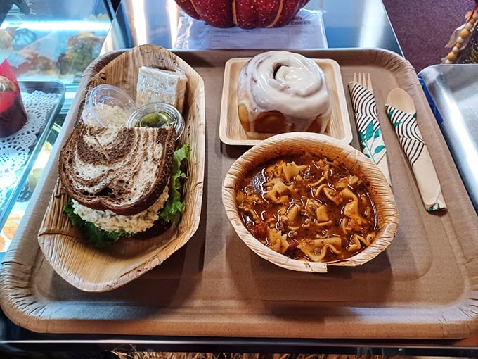 The breakfast of champions! Who says you can't have your cinnamon roll and eat your sandwich too?