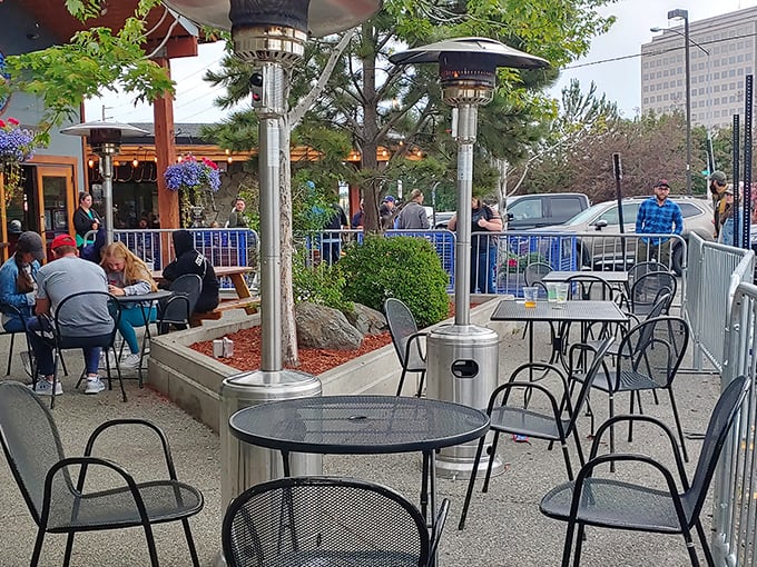 Outdoor dining in Alaska: where you can enjoy your pizza with a side of fresh air and a chance of moose sightings.