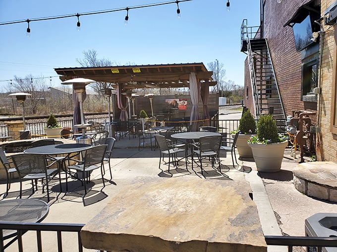 The outdoor patio area offers al fresco dining under string lights&mdash;where summer evenings stretch longer and food somehow tastes even better.
