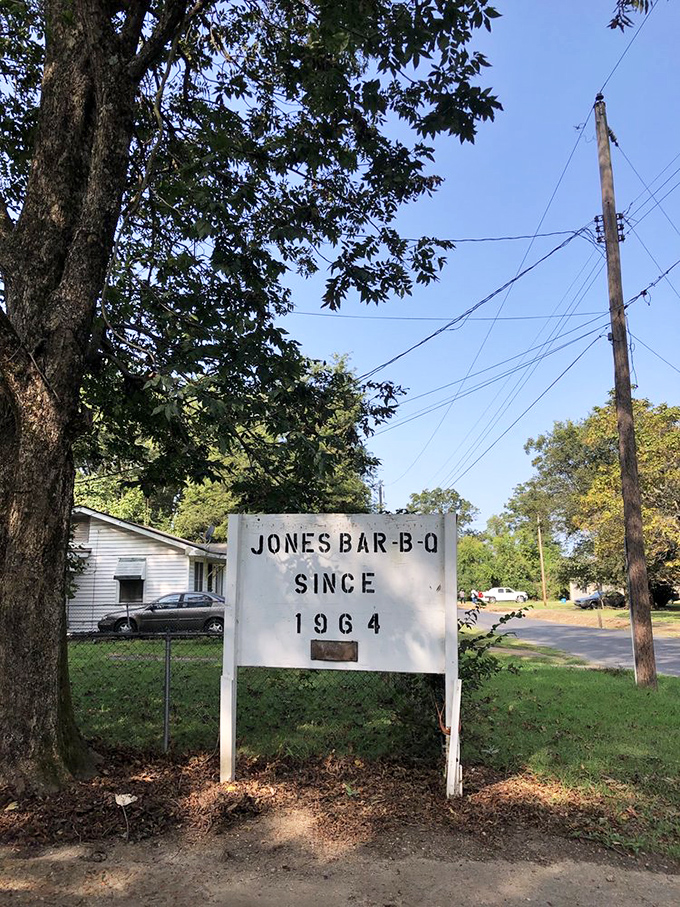 A sign of greatness! Since 1964, Jones Bar-B-Q has been serving up slices of smoky heaven. That's longer than some folks have been alive!