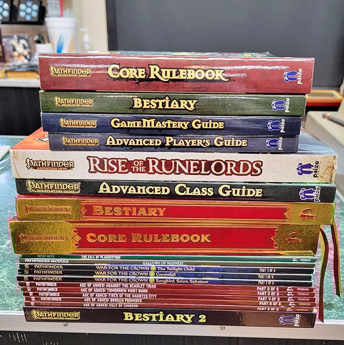 The adventurer's guidebooks! These Pathfinder tomes are your ticket to realms of imagination and derring-do.