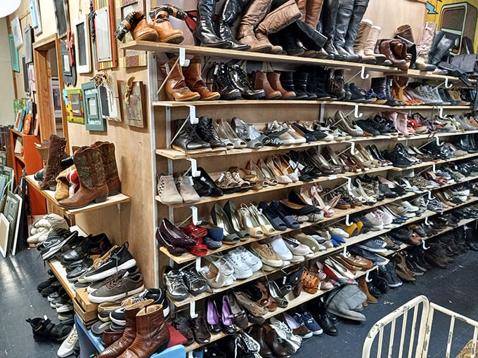 If Imelda Marcos owned a bookstore, this might be it. From boots to sneakers, these shelves are a shoe lover's dream.