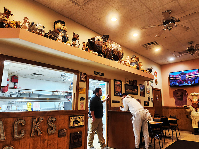 The open kitchen design isn't trendy here&mdash;it's practical. "We've got nothing to hide" is the silent message of true barbecue confidence.