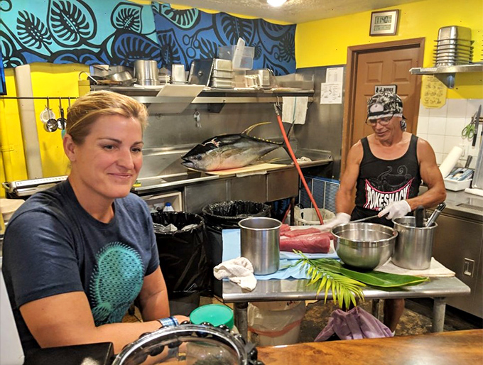 Behind the scenes, where the magic happens. These folks are the Hogwarts professors of poke preparation!