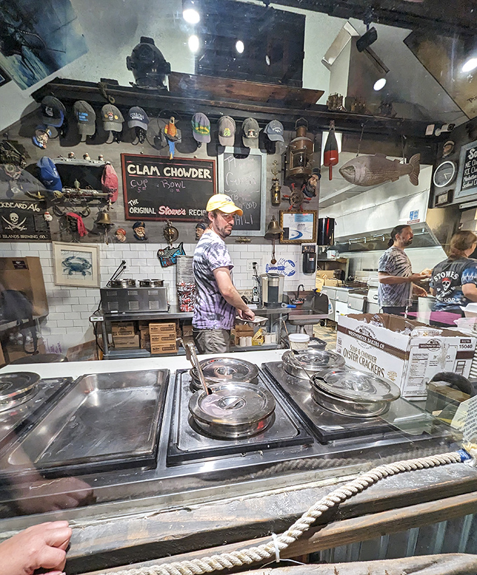 The crew hard at work! Stowe's staff are the unsung heroes behind your seafood feast.