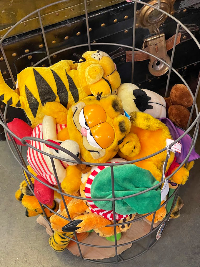 Plush paradise! Dive into this sea of stuffed animals, where Garfield reigns supreme and every cuddle buddy is looking for its forever home.