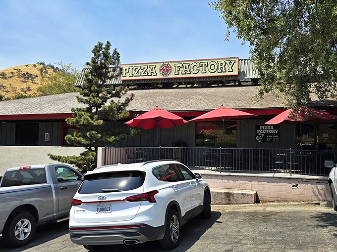 Red umbrellas and mountain views &ndash; Pizza Factory is proof that great pizza can flourish anywhere, even in the shadow of giant trees.