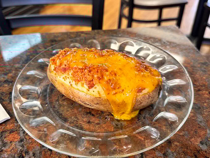 This isn't just a baked potato; it's a cheesy, gooey work of art. Lettie's spud masterpiece is what comfort food dreams are made of.