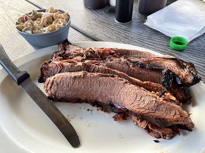 Brisket bonanza! This dinner plate is a carnivore's dream come true, with slices so tender they practically melt on your fork. Napkins required!