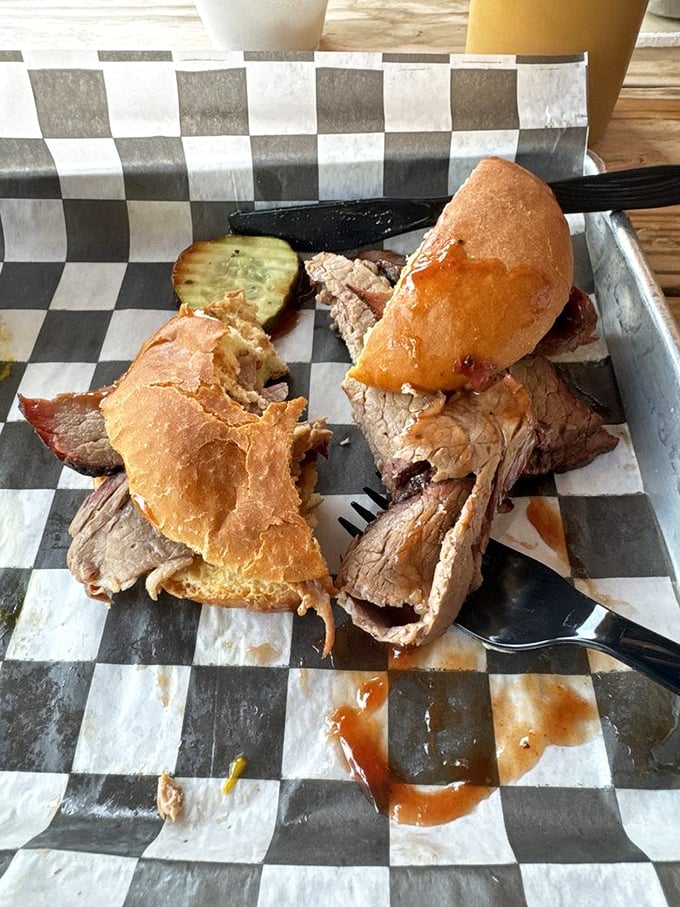 This brisket sandwich isn't just a meal, it's a meaty masterpiece. It's so good, you might need a moment of silence before diving in.