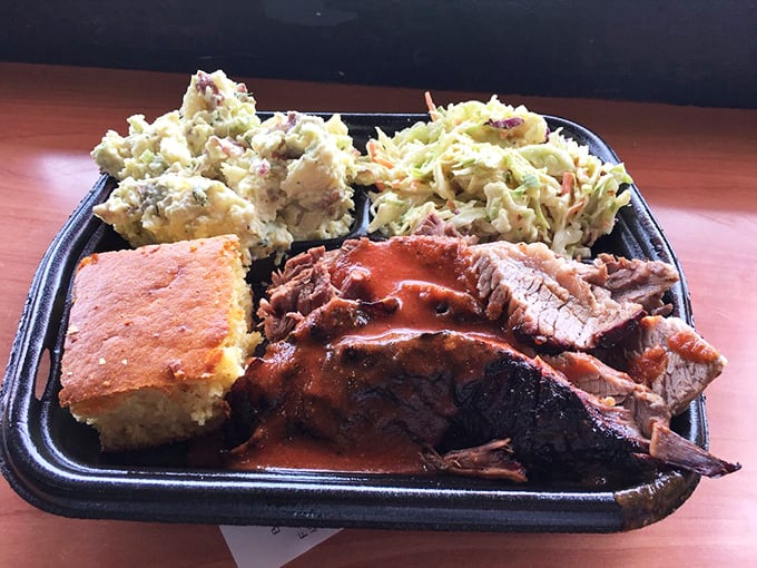 A brisket platter that's more well-rounded than your high school valedictorian. Don't forget to try that cornbread &ndash; it's not just a side dish!