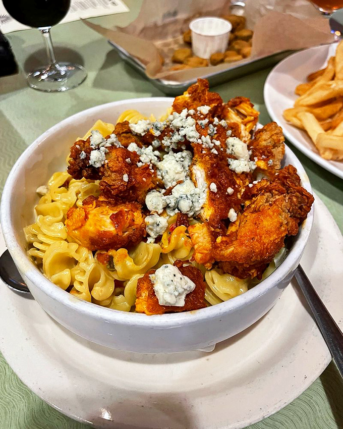 Buffalo chicken mac and cheese: because sometimes you need to treat your inner child to a gourmet playdate.
