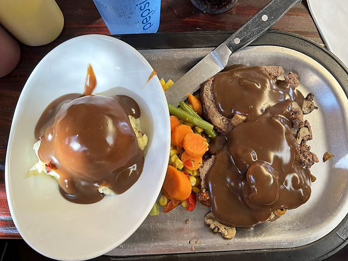 Buffalo meatloaf: where the Old West meets Mom's kitchen. It's comfort food with a wild side, smothered in gravy-licious goodness.