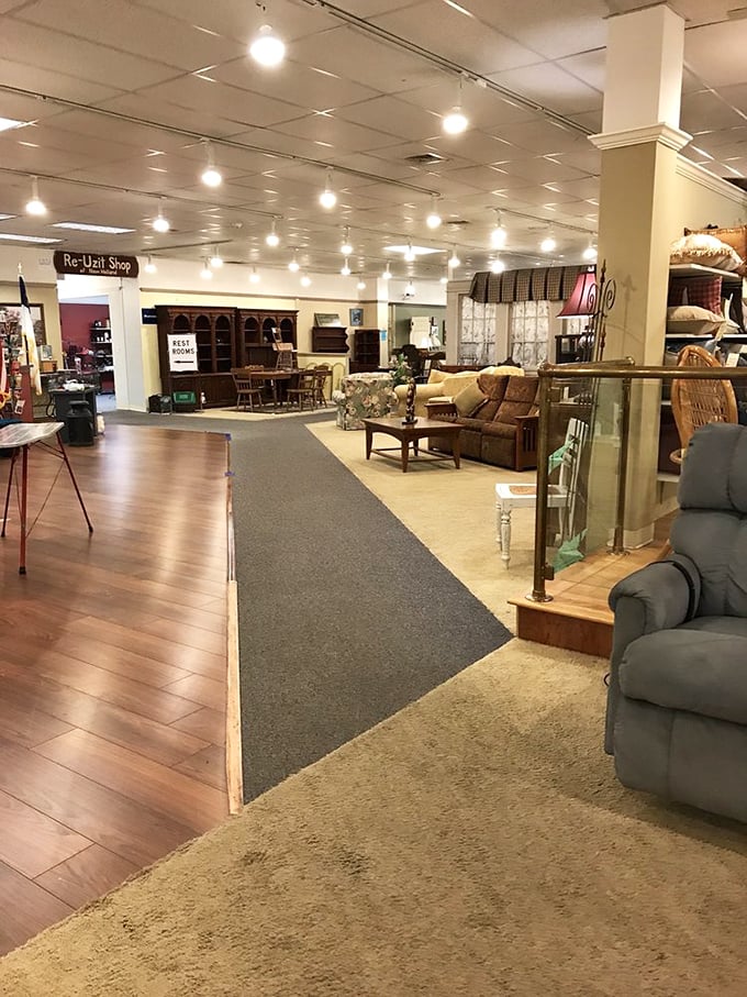 Thrift store or TARDIS? This spacious interior seems bigger on the inside, ready for a shopping adventure through time and style.