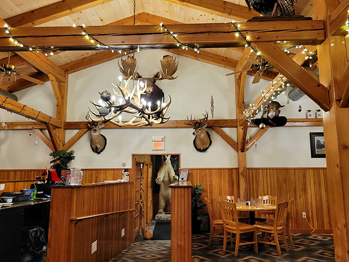 The ambiance here is part "Grizzly Adams," part "Top Chef." With those antler chandeliers and rustic beams, you half expect a park ranger to take your order.