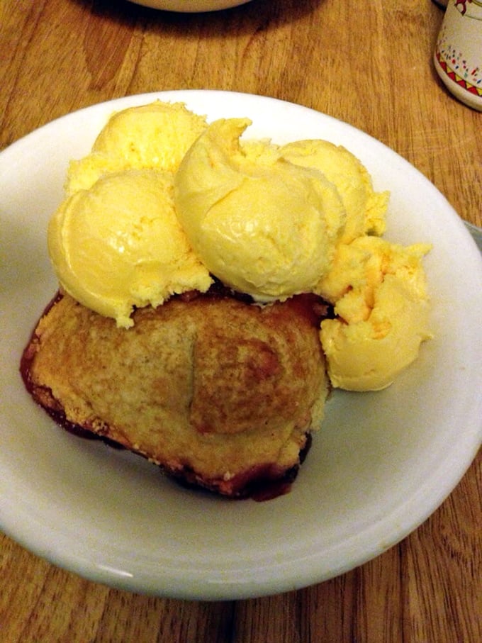 Apple of my eye: This apple dumpling, crowned with scoops of vanilla ice cream, is what dessert dreams are made of.
