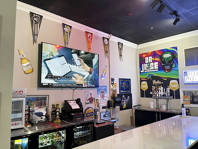 Sports on TV, beer on tap, and pizza in the air - it's like someone bottled happiness and called it a bar.